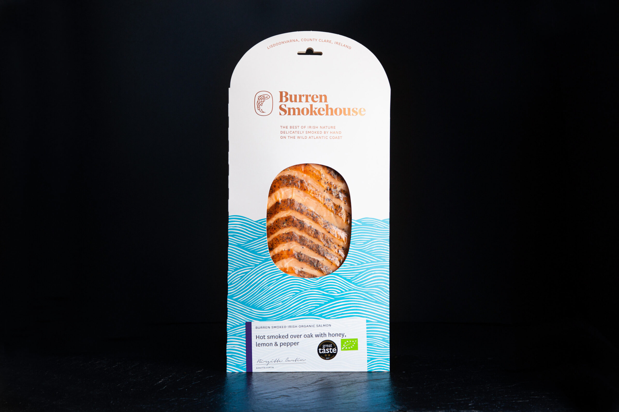 Burren Hot Smoked Irish Organic Salmon - Honey, Lemon & Pepper - Burren ...